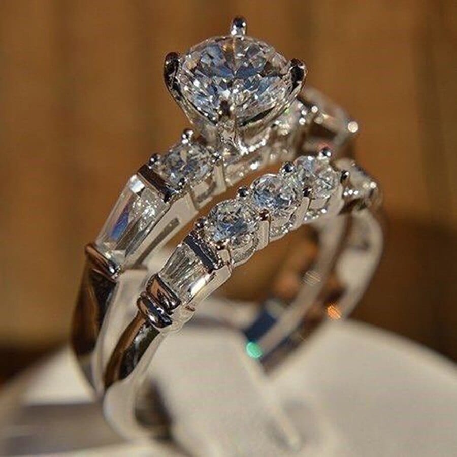 Elegant Wedding Ring Set For Woman Cubic Zirconia vintage Bridal Engag ...