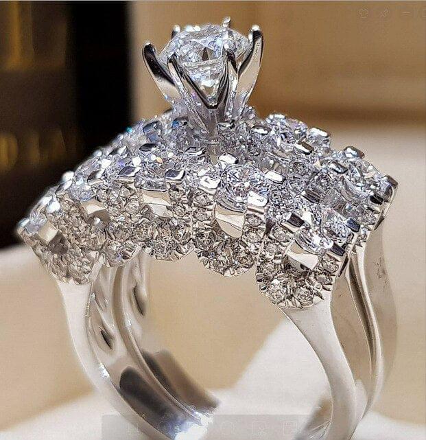 Elegant Wedding Ring Set For Woman Cubic Zirconia vintage Bridal Engag ...