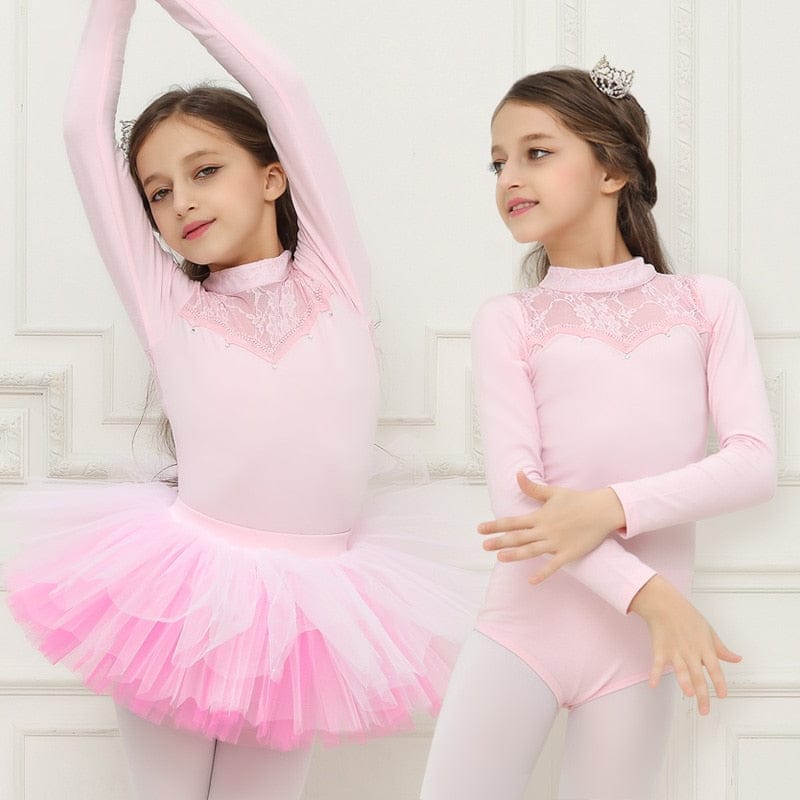 Girls Ballet Dress High Neck Ballet Long Sleeve Lace Costume – Bennys ...